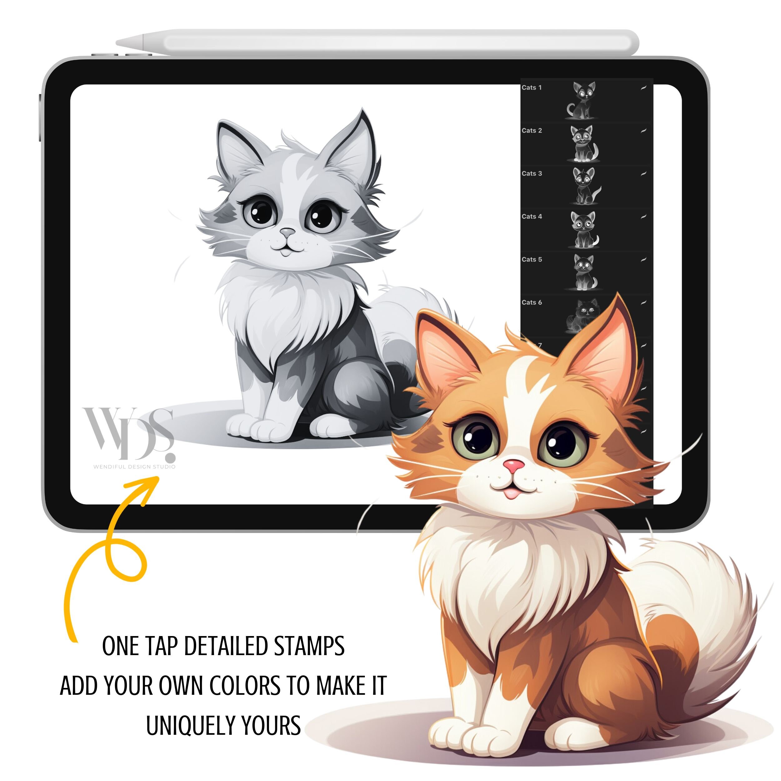 100 Cartoon Cats Procreate Stamps Brushes Cats 20 Different Breeds ...