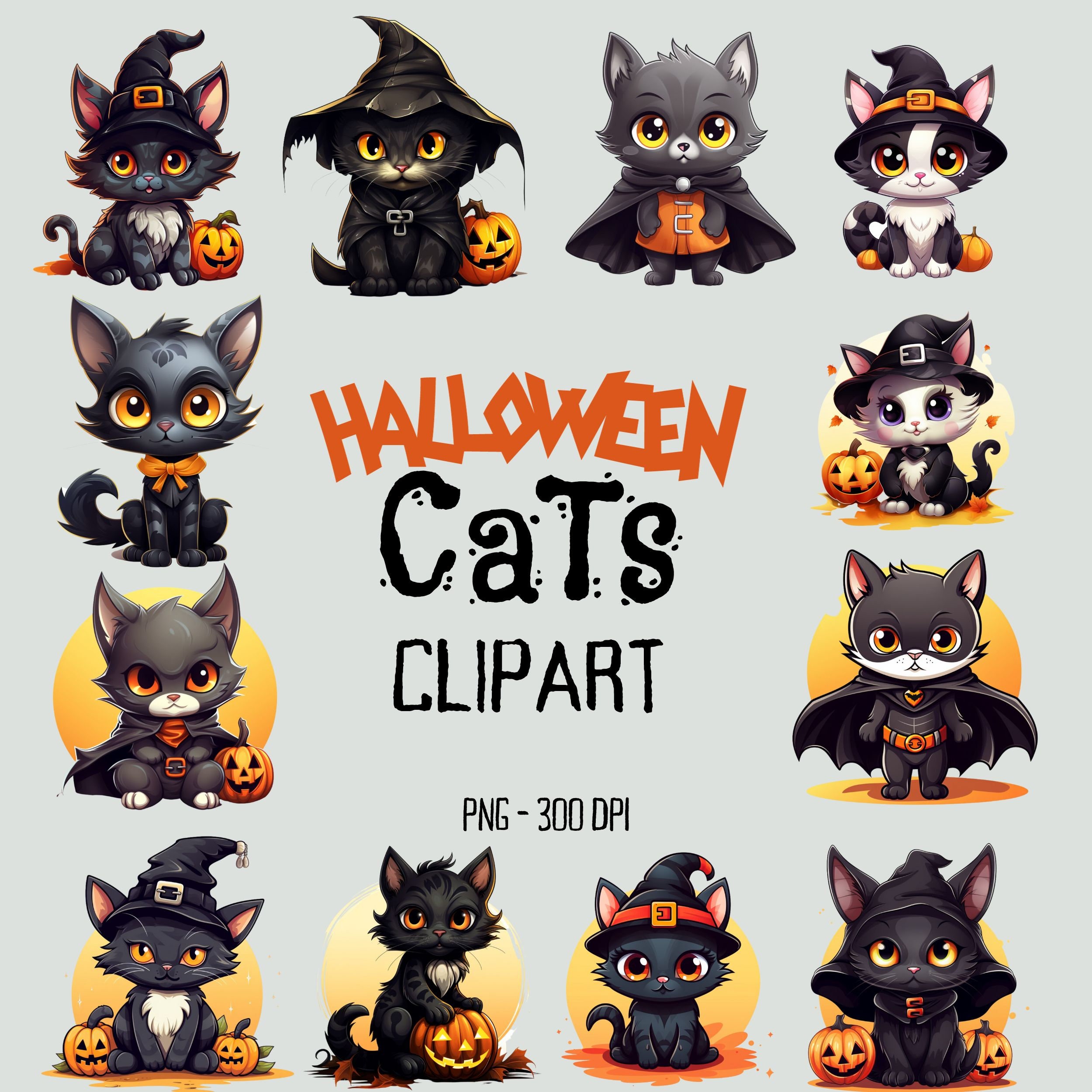 20 HALLOWEEN CATS Clipart | PNG | Halloween | Cats | Black Cats ...