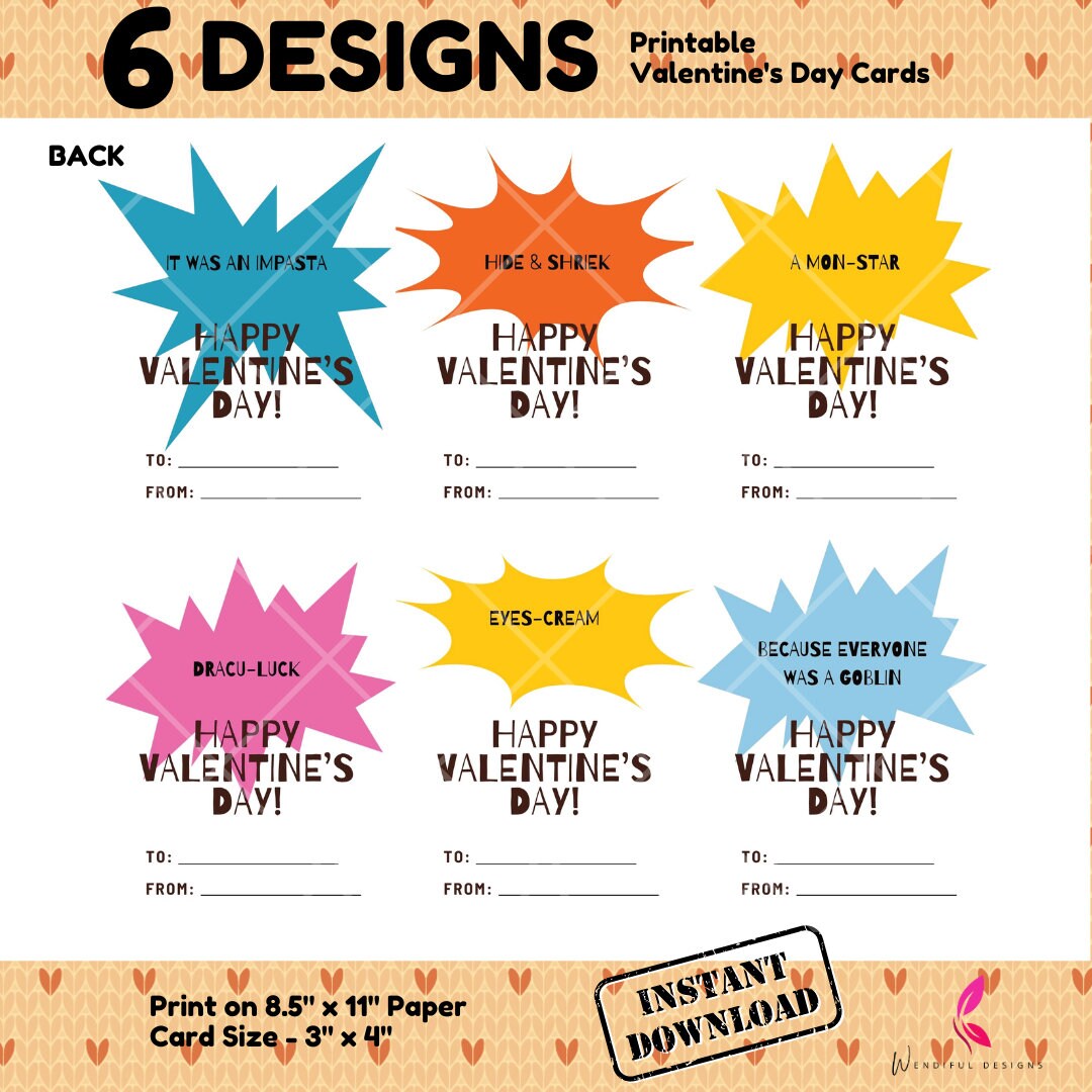 Cute Monster Valentine Cards - Printable - Instant Download - Kids ...