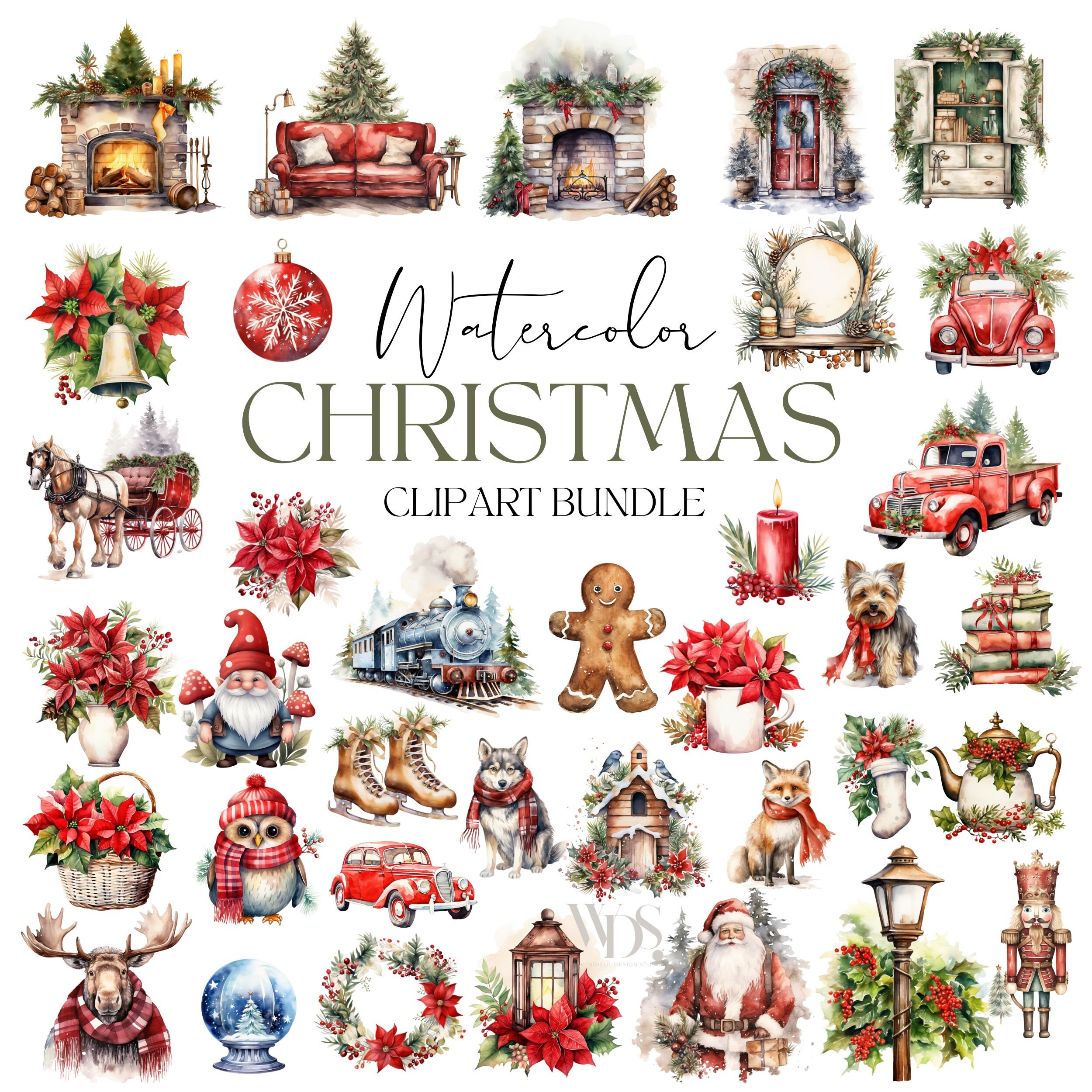 350 Watercolor Christmas Clipart With Transparent Background PNG Images ...