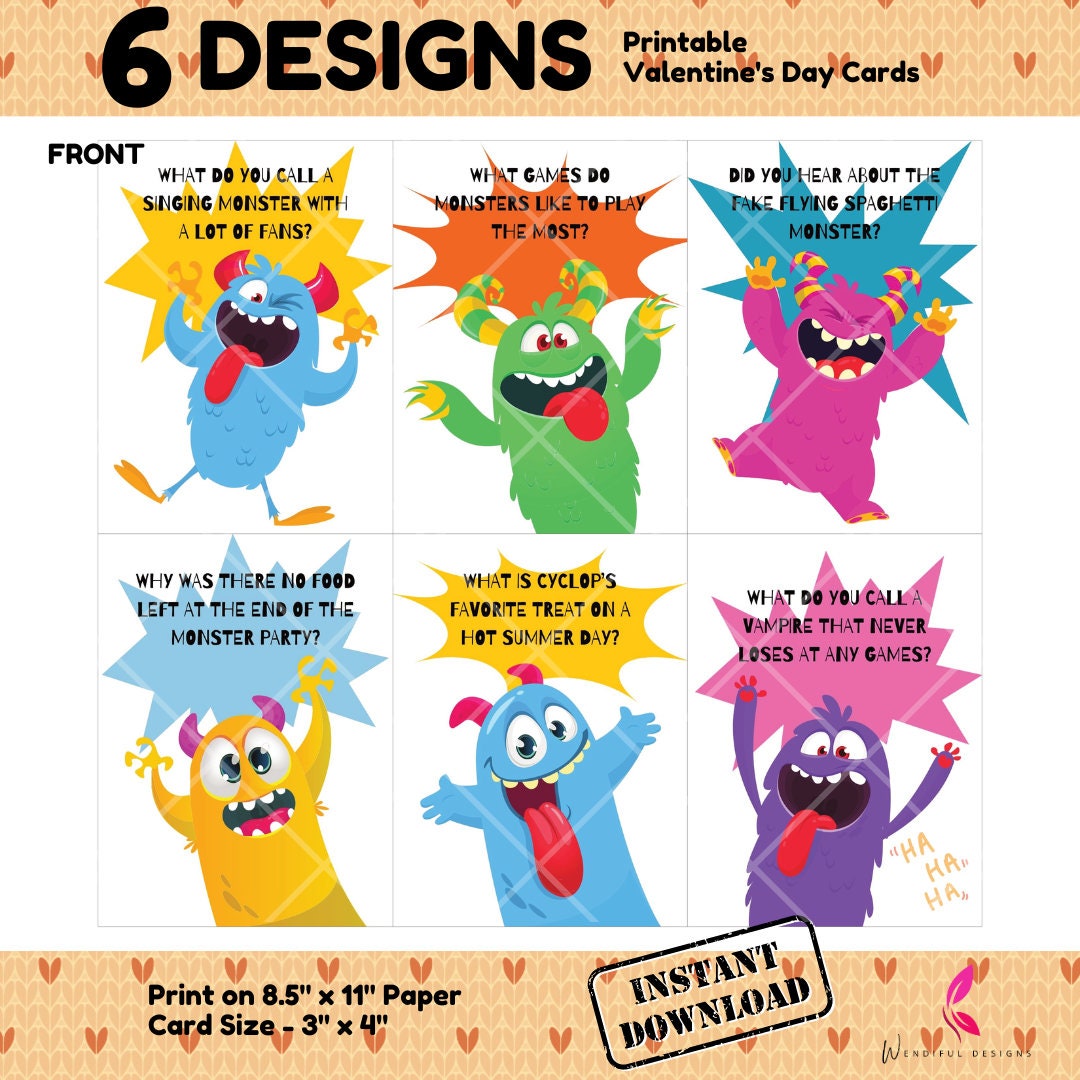 Cute Monster Valentine Cards - Printable - Instant Download - Kids ...