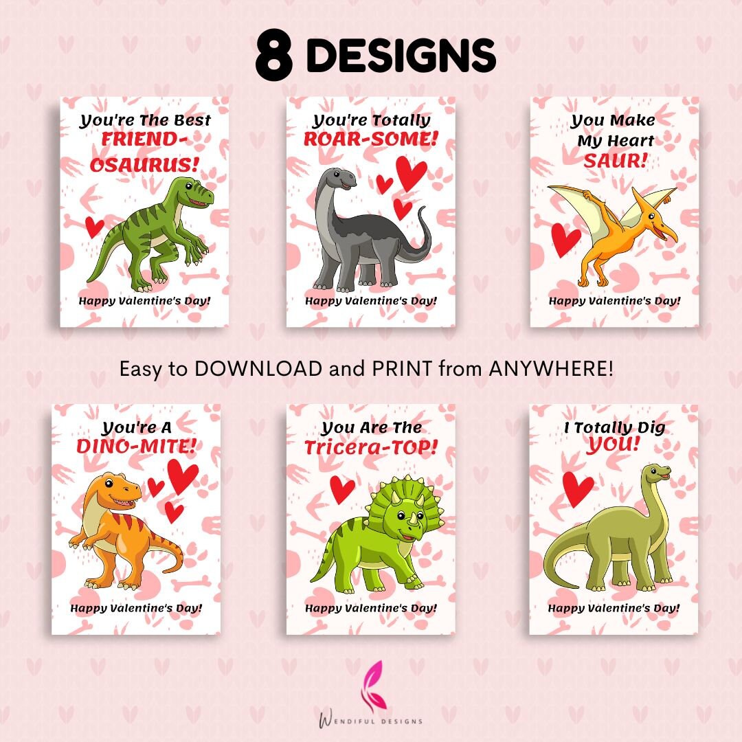 Dinosaur Valentine Cards - Printable - Instant Download - Kids ...