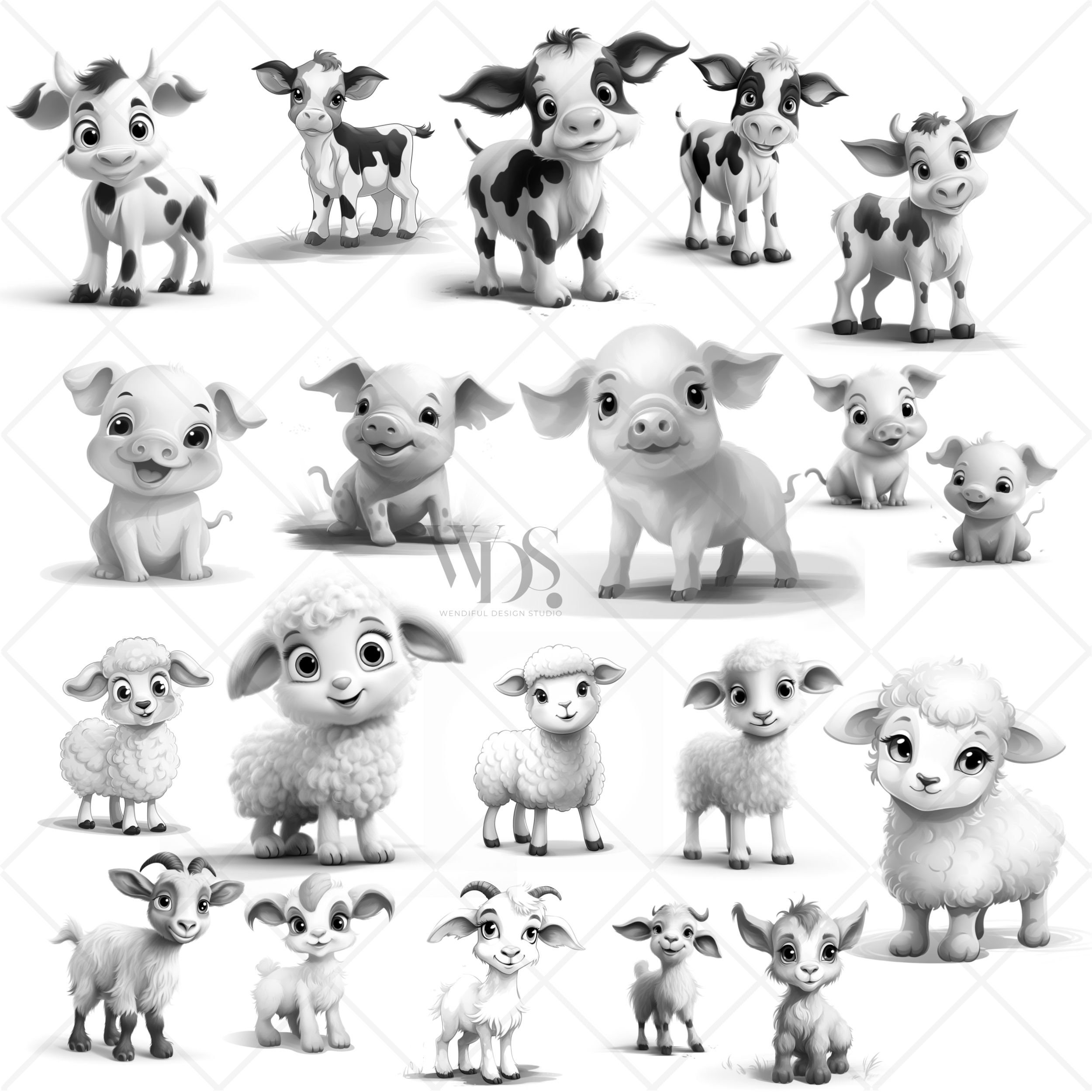50 Farm Animals Procreate Stamps Procreate Brushes Horses Cows Sheep ...