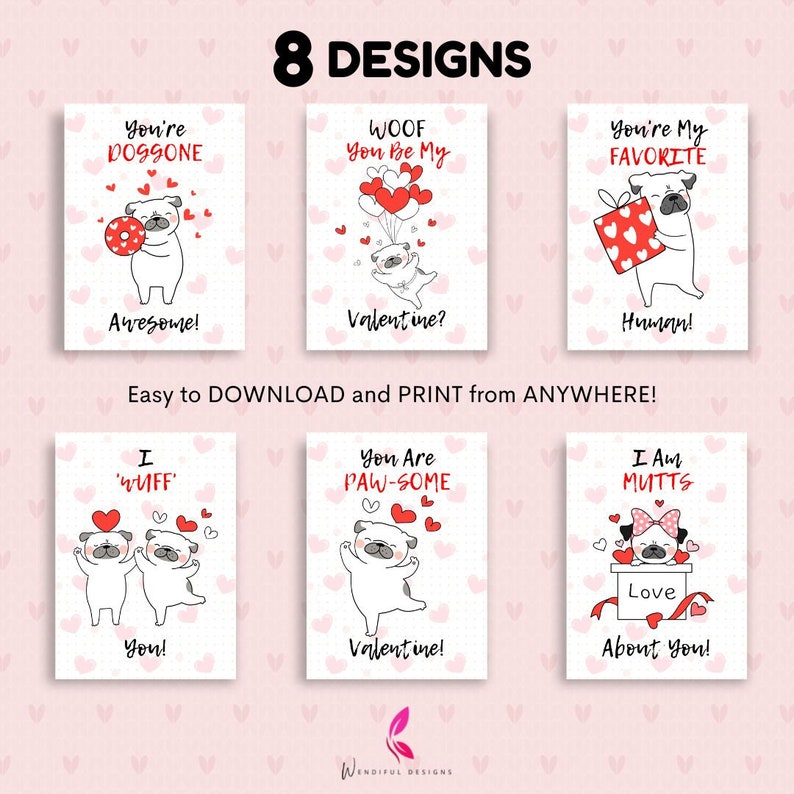 Dogs Valentine Cards - Printable - Instant Download - Kids Valentine's ...