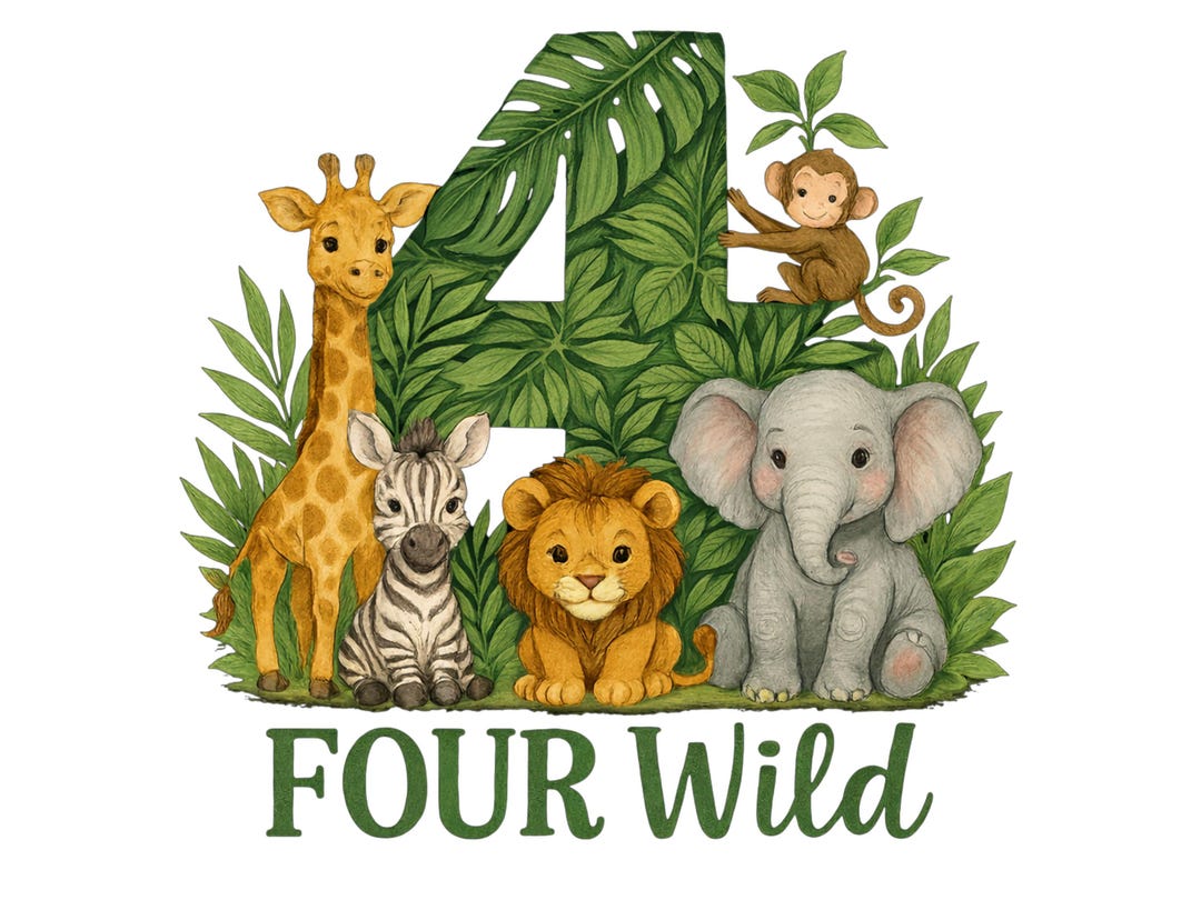 Four Wild Animals PNG, Jungle Safari Birthday Design, Kids Party ...