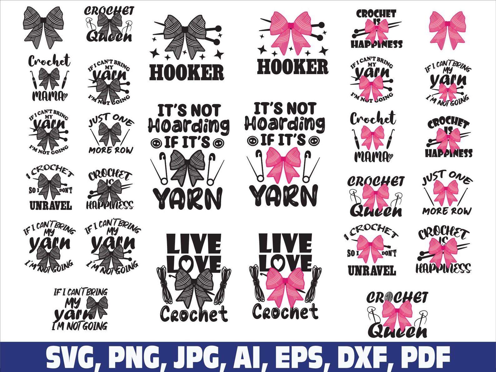 Knitting Quotes Png Svg, Crochet Png Svg, Coquette Bow, Yarn Png ...