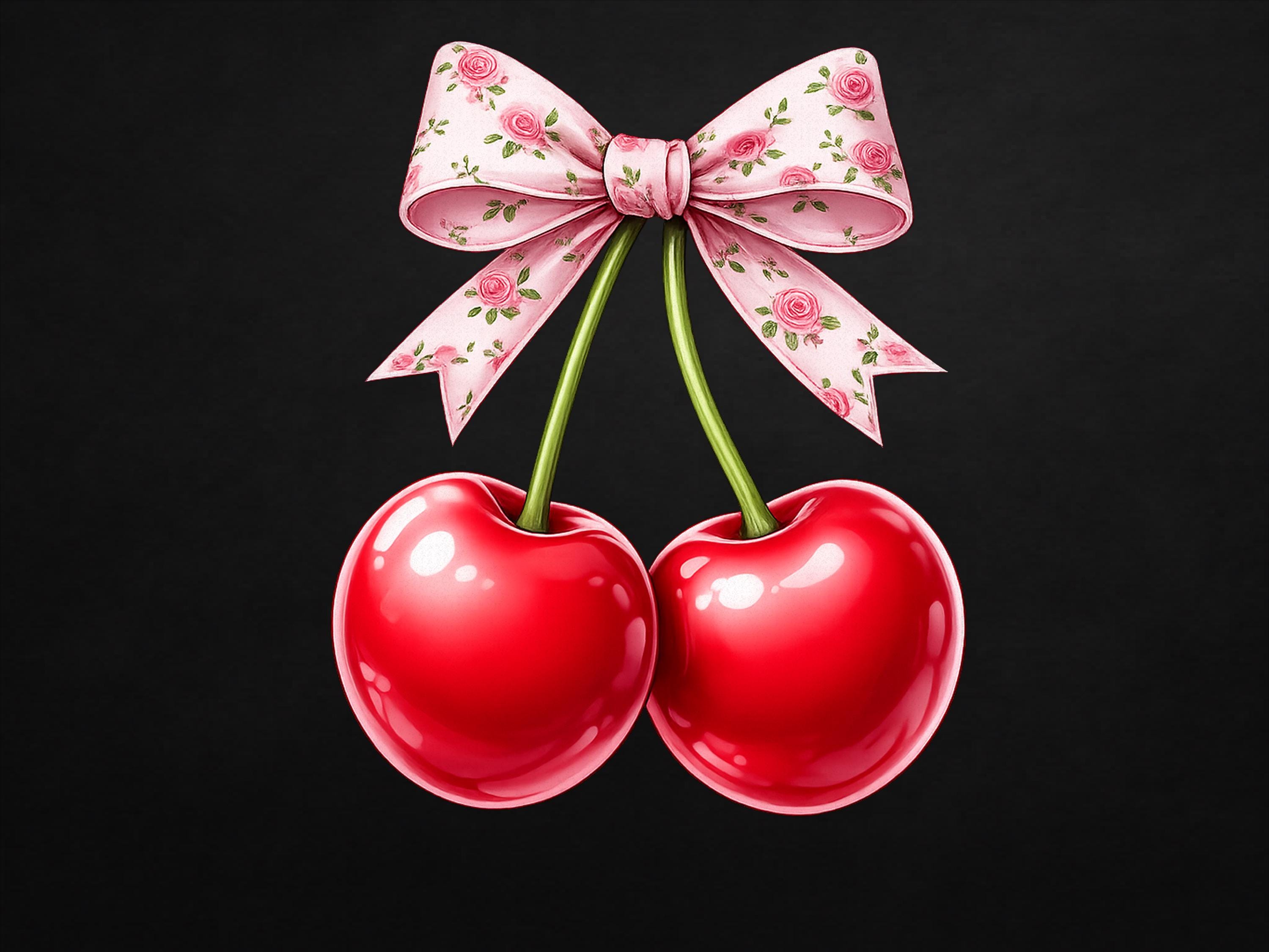Coquette Cherry Clipart Cherries With Bow PNG, Digital Download, Cute ...