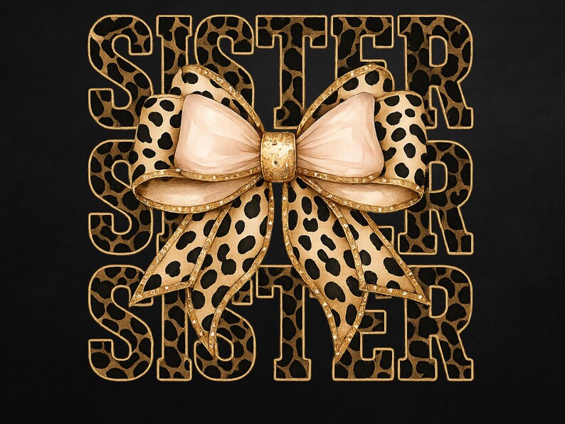 Sister Png, Glitter Leopard Png, Sister Leopard Coquette Bow PNG ...