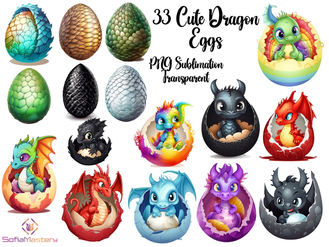 Cute Red Blue Colorful Rainbow Black Baby Dragon Eggs Png Sublimation ...