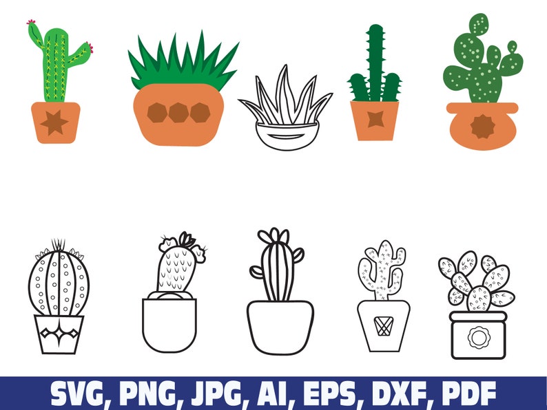 Cactus SVG, Cactus PNG, Cactus SVG Bundle, Succulent Svg Cutfiles ...