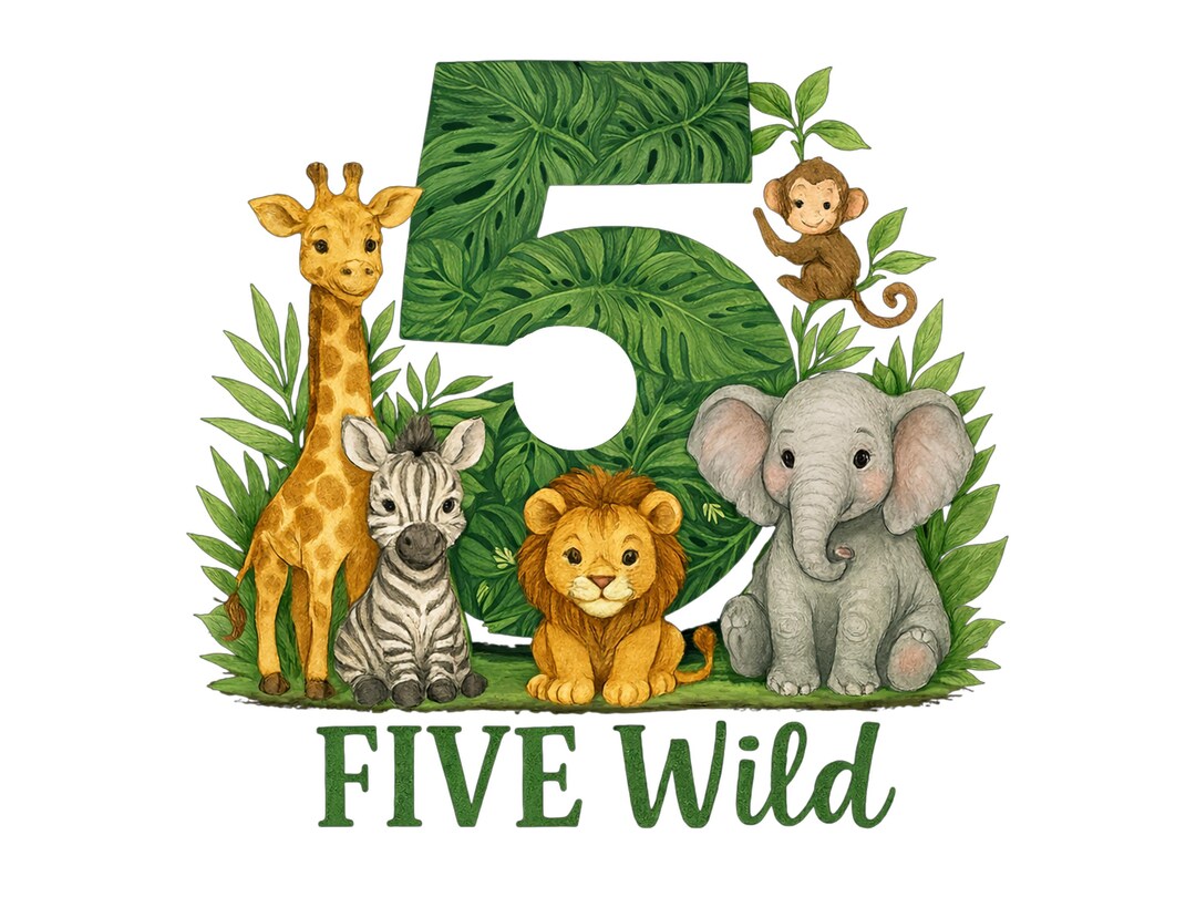 Five Wild Safari Animals PNG, Jungle Birthday Design, Kids Party ...