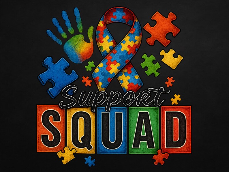 Support Squad Autism PNG Sublimation Design, Autism Awareness Ribbon ...