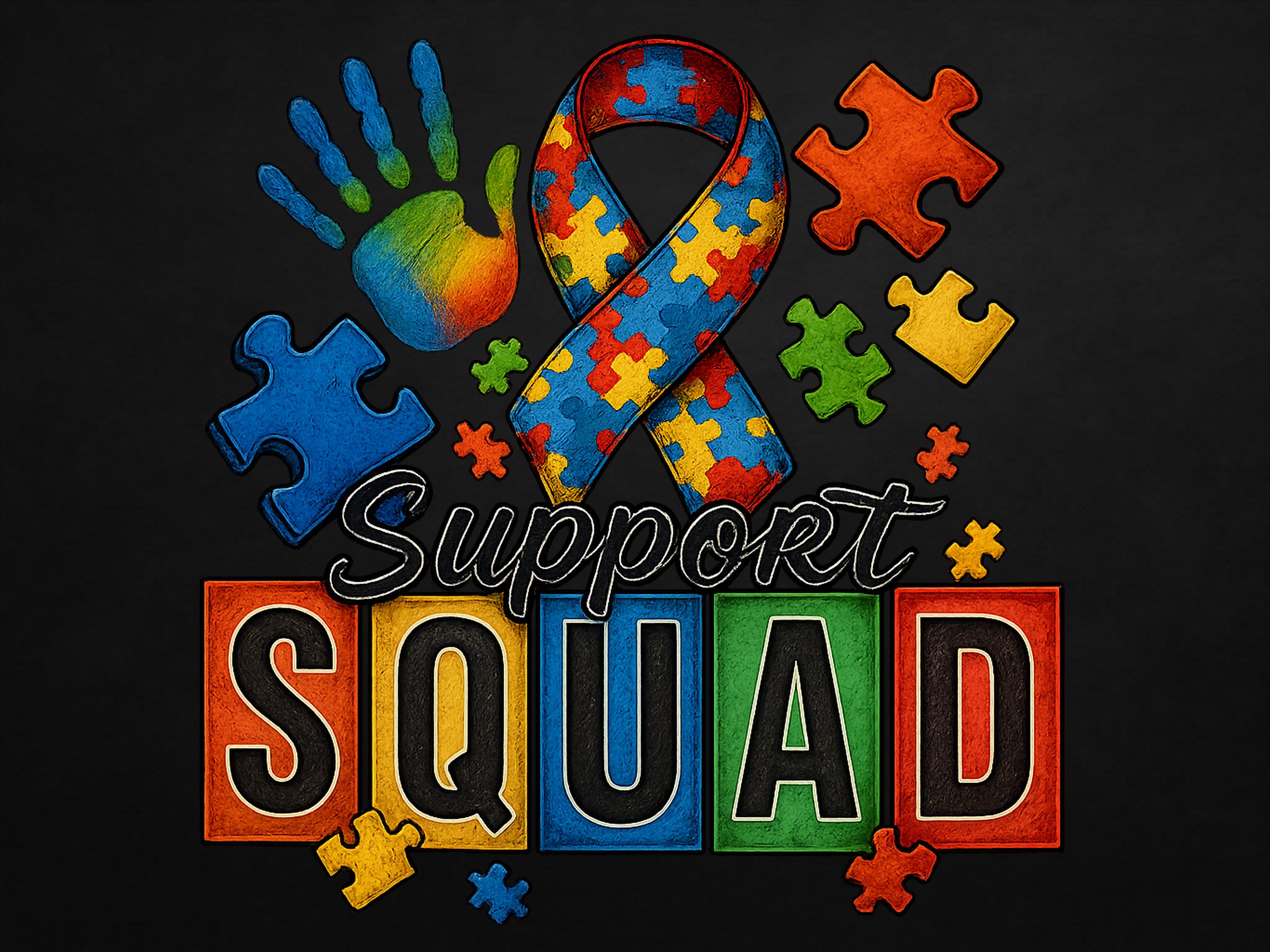 Support Squad Autism PNG Sublimation Design, Autism Awareness Ribbon ...