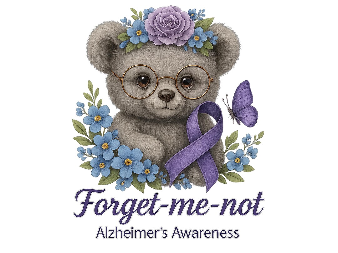 Alzheimers Awareness PNG Forget Me Not Elephant Purple Ribbon Design ...