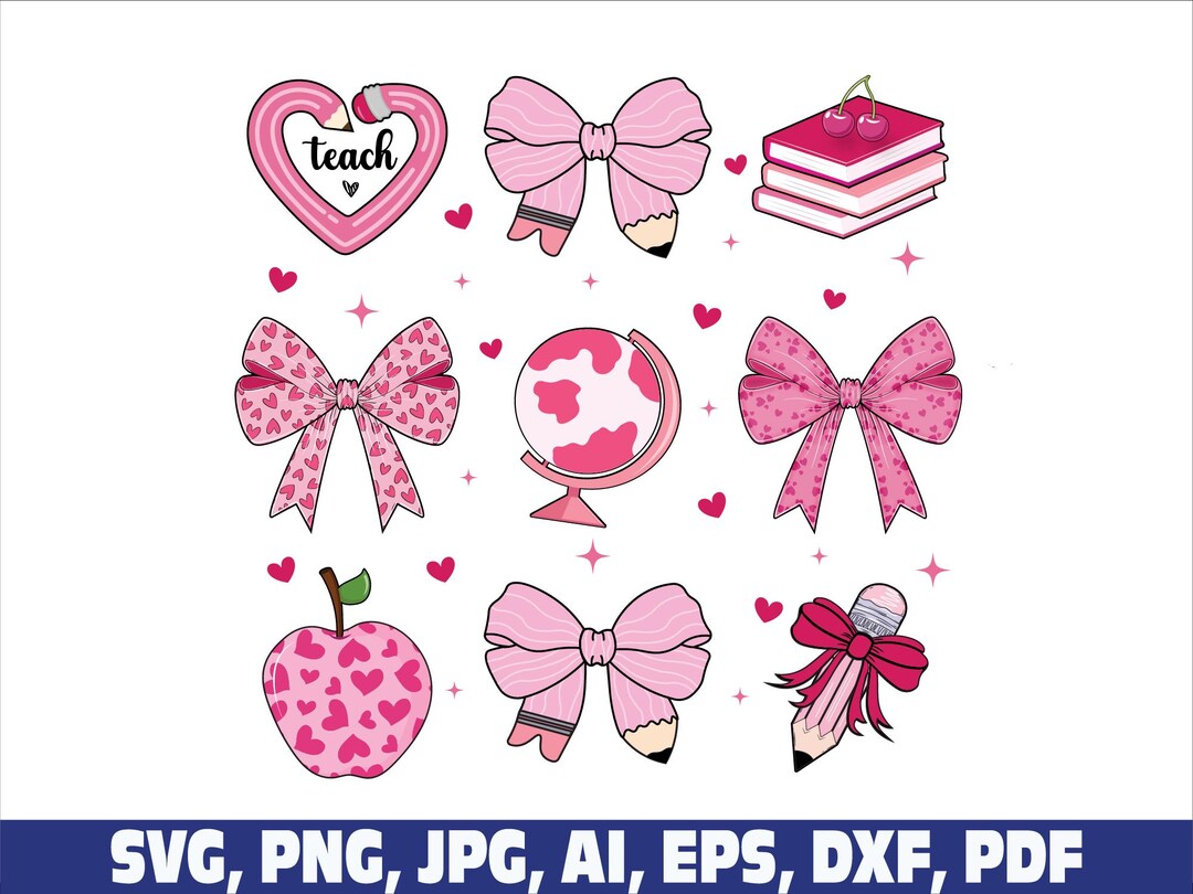 Coquette Bow Teacher Valentine Svg Png, Teacher Bundle Svg Png ...