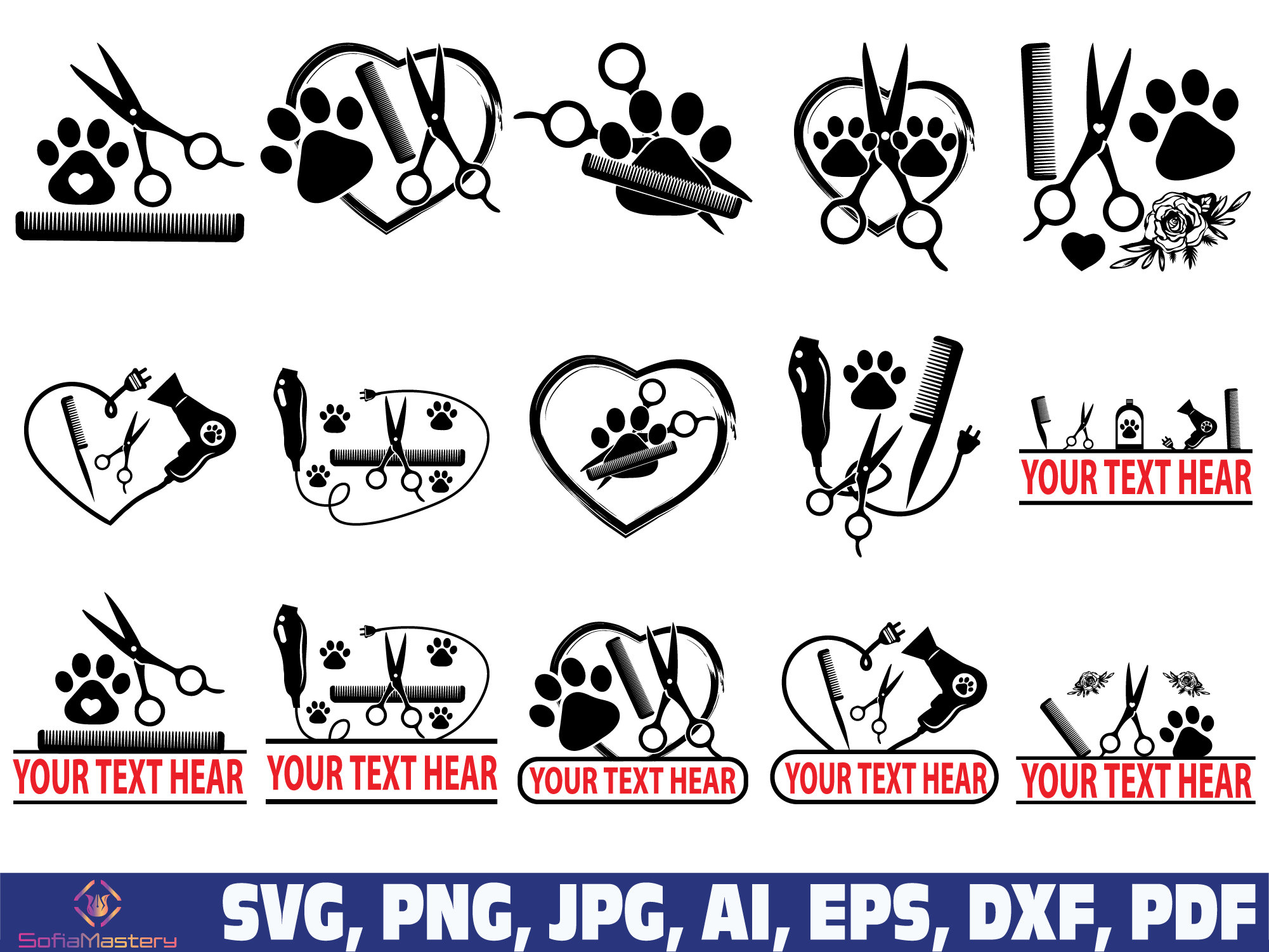 Dog Groomer Svg Png, Dog Grooming Hair Dryer Heart SVG, Dog Grooming ...