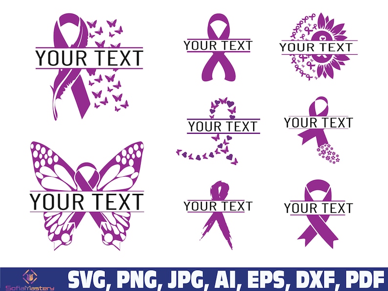Pancreatic Cancer Ribbon Your Text Name Svg, Purple Ribbon Svg ...