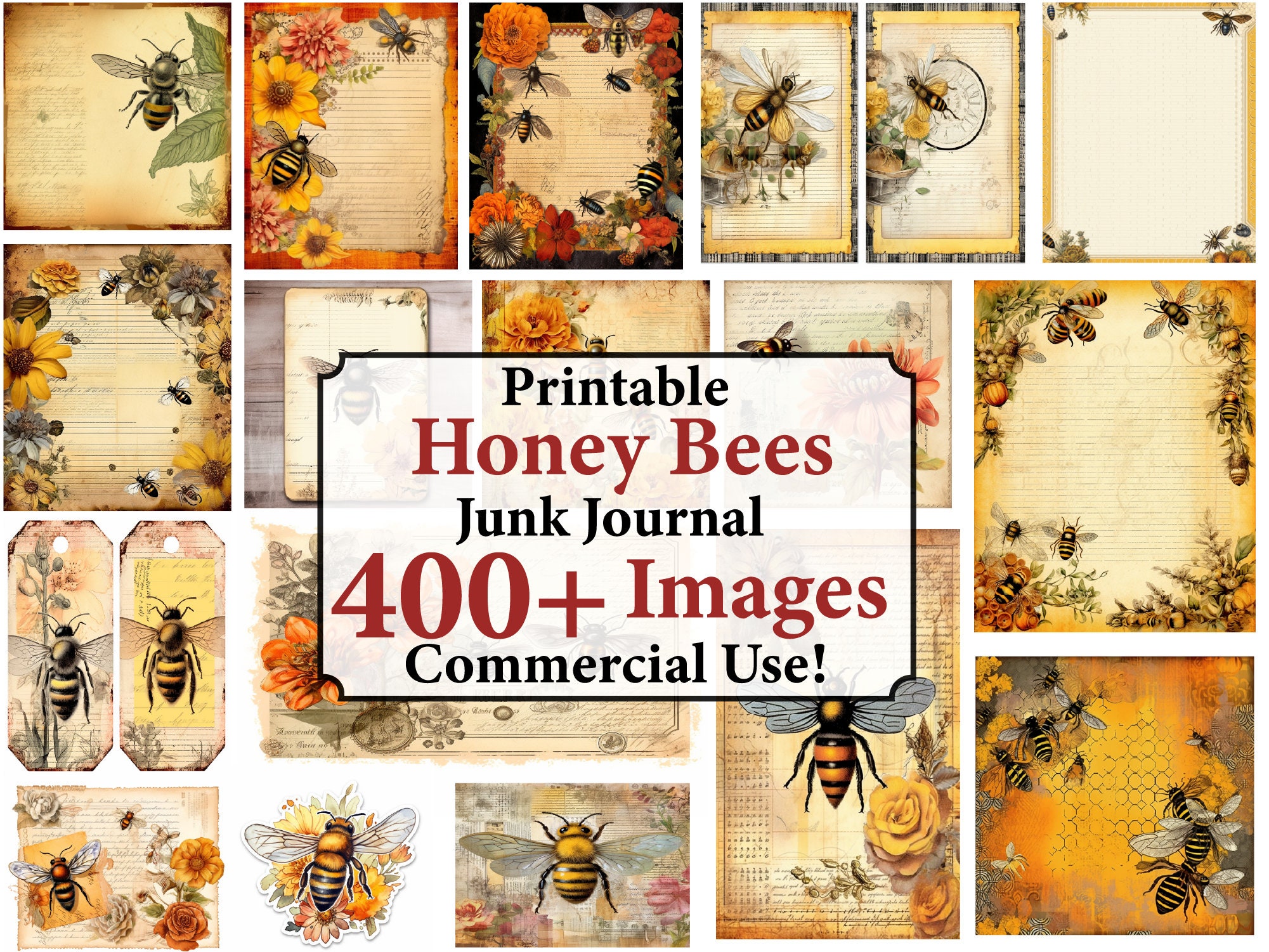 Vintage Honey Bees Junk Journal Kit, Labels Ephemera Paperwork Tickets ...