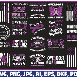 Overdose Awareness Svg Png Bundle, Overdose Purple Ribbon Flag, Drug ...