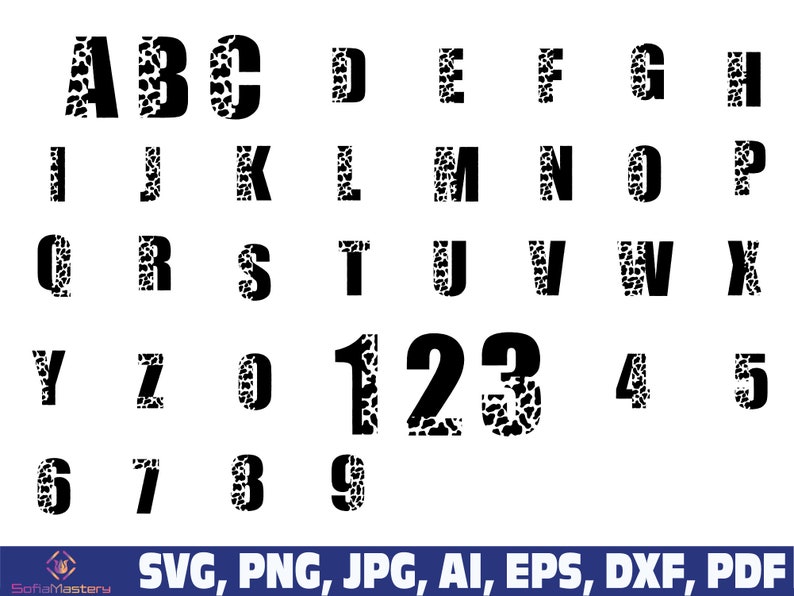 Cow Print Font Svg, Cow Pattern Half Print Font Letters Alphabet Svg ...