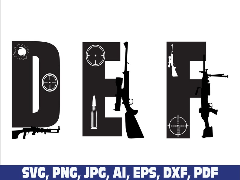 Gun Rifle Alphabet Font Letters Svg Png, Second Amendment Rifle ...