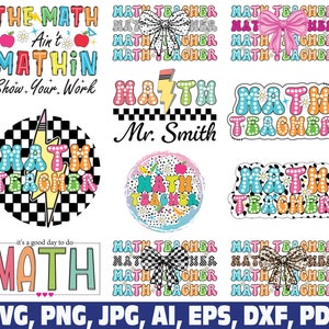 Math Teacher Png SVG, Coquette Bow, Retro Vintage, Dalmatian Dots ...