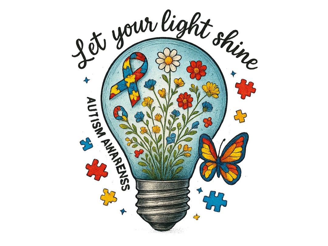 Autism Awareness Lightbulb PNG, Floral Puzzle Ribbon Design ...