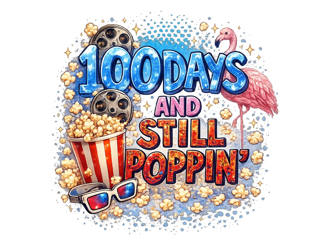 Retro Popcorn 100 Days of School PNG, Sublimation Design, Classroom ...