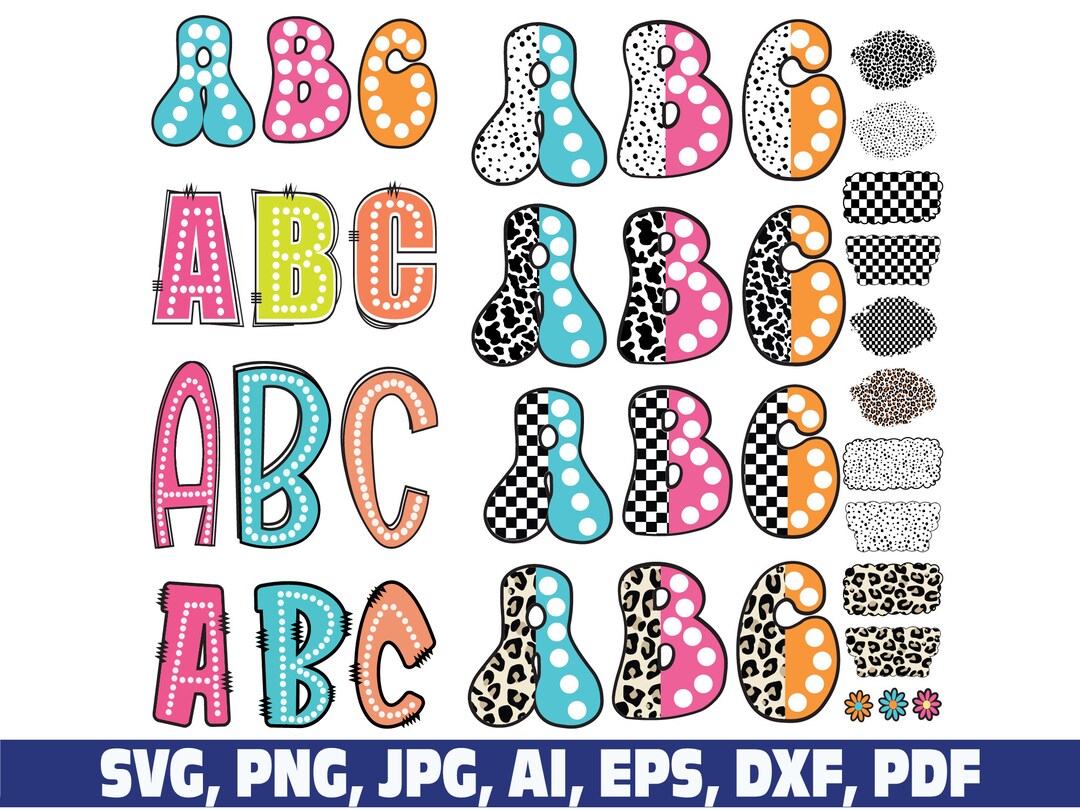 Dalmatian Dots Doodle Bright Alphabet Letters Font Svg Png, Dalmatian ...