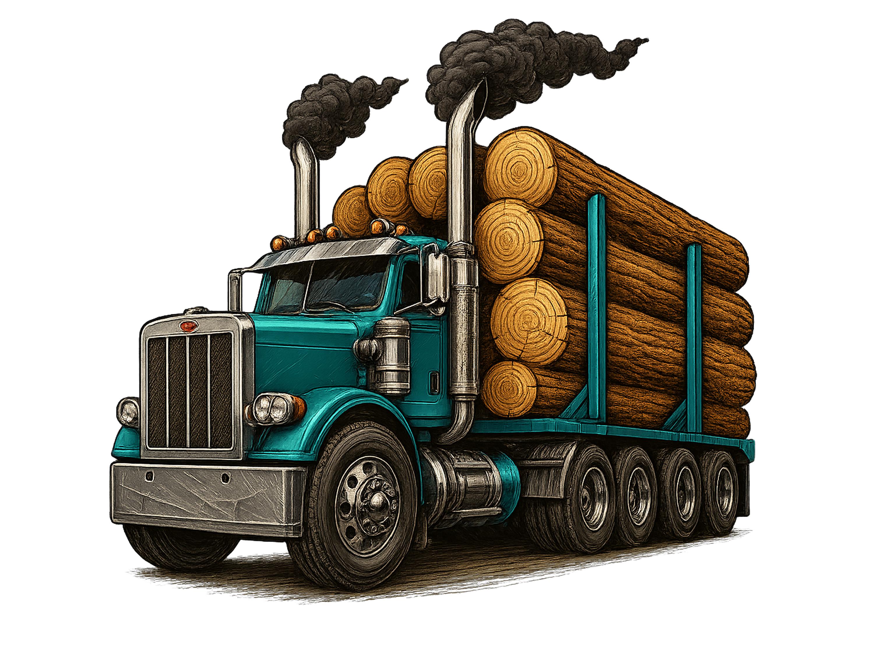 Hand-drawn Teal Log Truck PNG, Sublimation Design, Logging Clipart ...