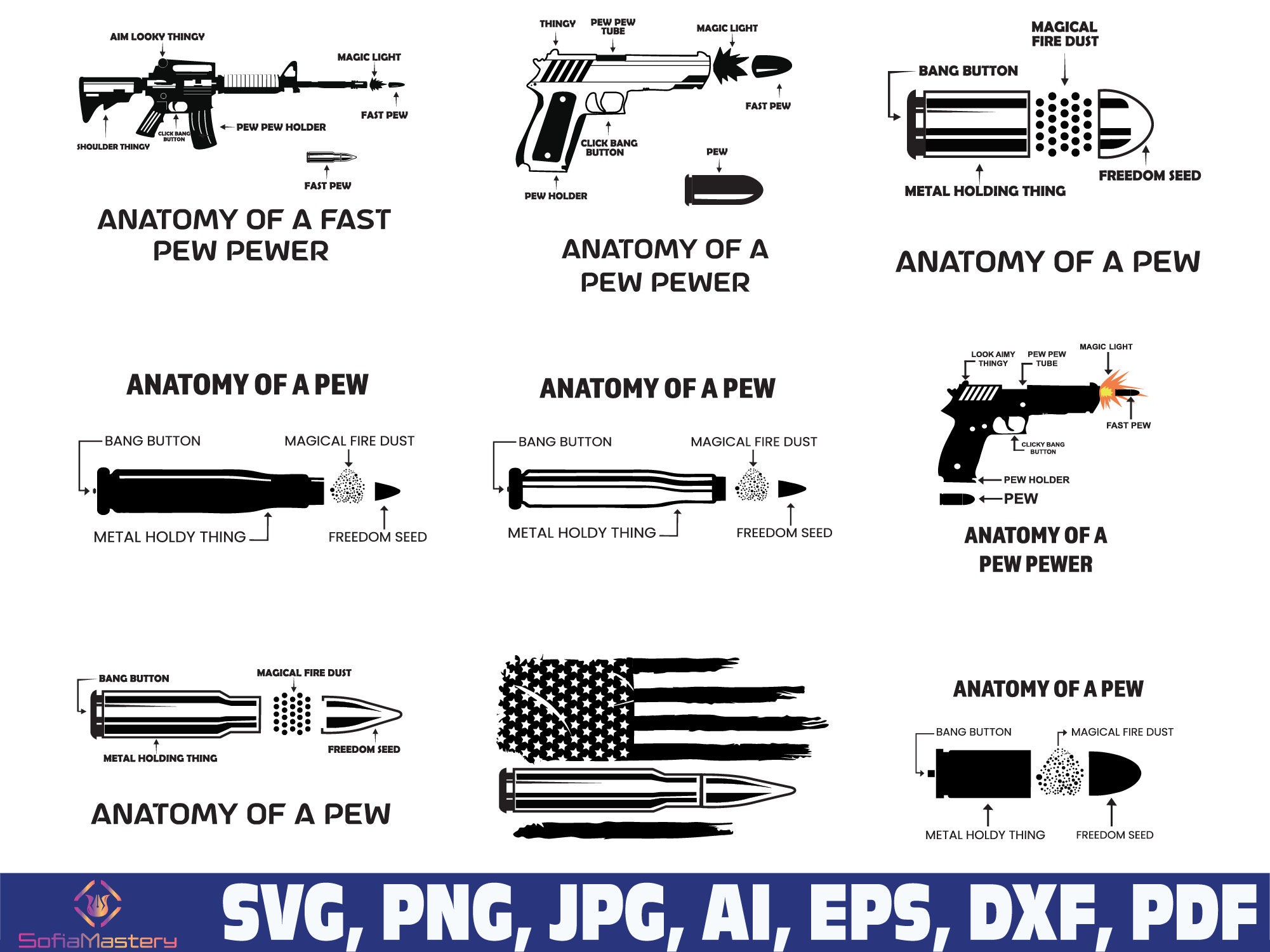 Anatomy of a Pew Svg, Anatomy of a Pew Pewer Svg, Pewer Bullet Ammo Gun ...