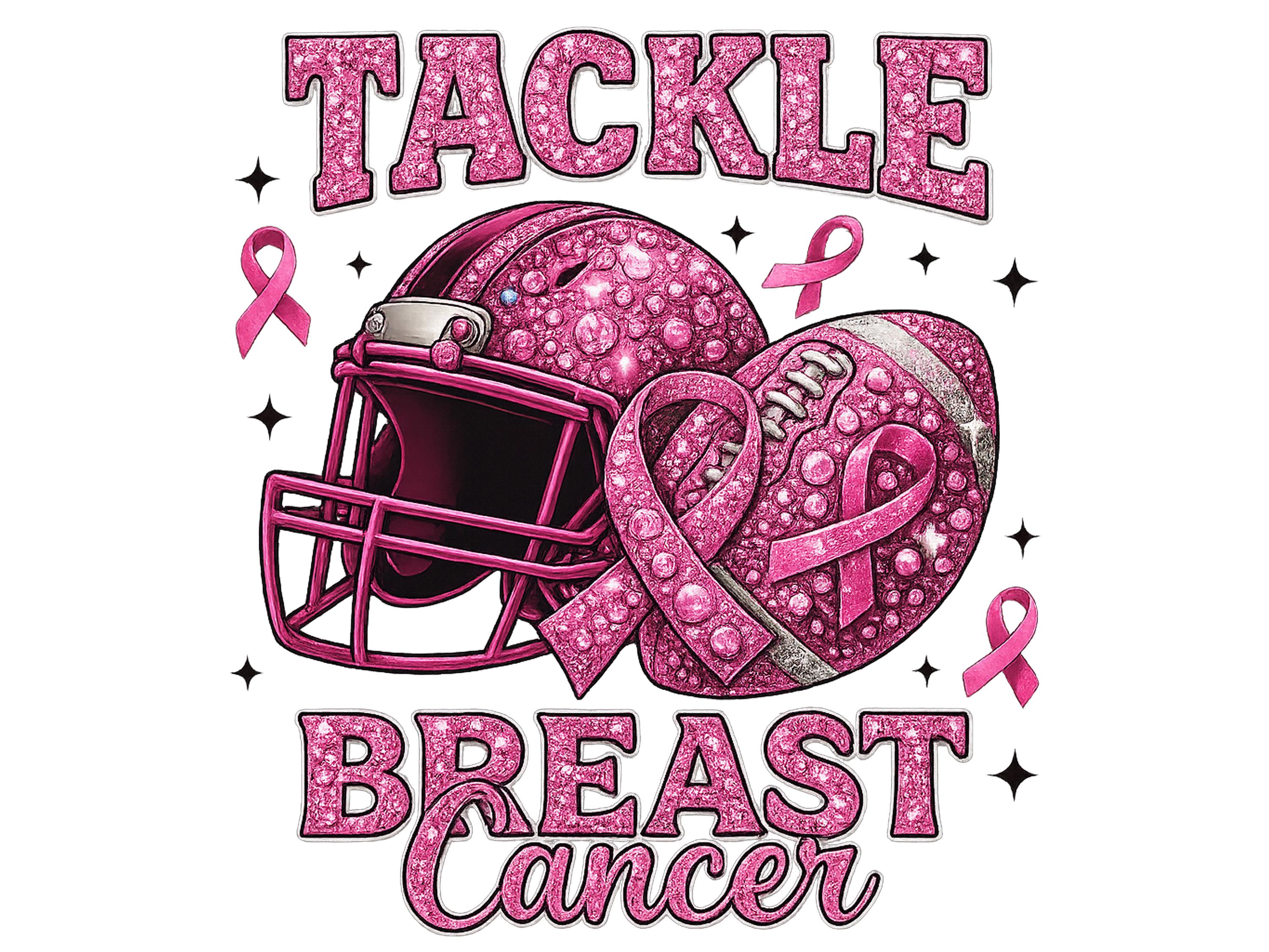 Glitter Tackle Breat Cancer Png, Pink Ribbon Football Cheer Sublimation ...
