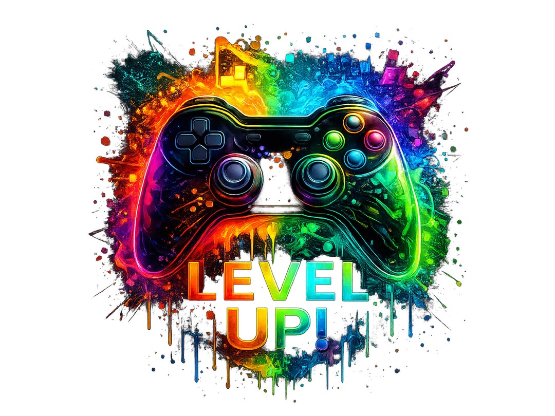 Level up Game Controller PNG Neon Gamer Sublimation Design, Gaming ...