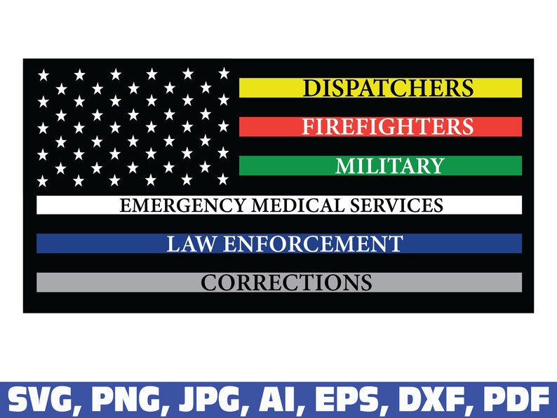 American Flag First Responders Thin Line SVG Png, First Responder Svg ...
