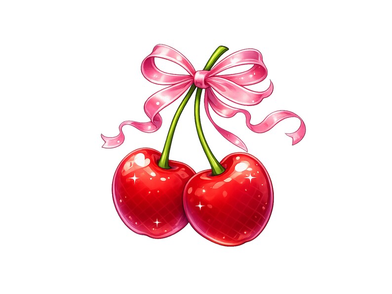 Coquette Cherry Bow PNG Pink Ribbon Shirt Design, Cute Fruit Clipart ...