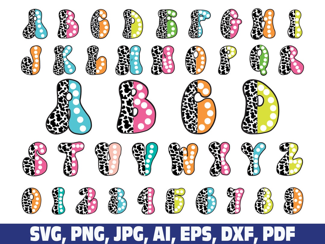 Doodle Bright Alphabet Letters Font Svg Png, Half Cow, 21 Marquee Font ...
