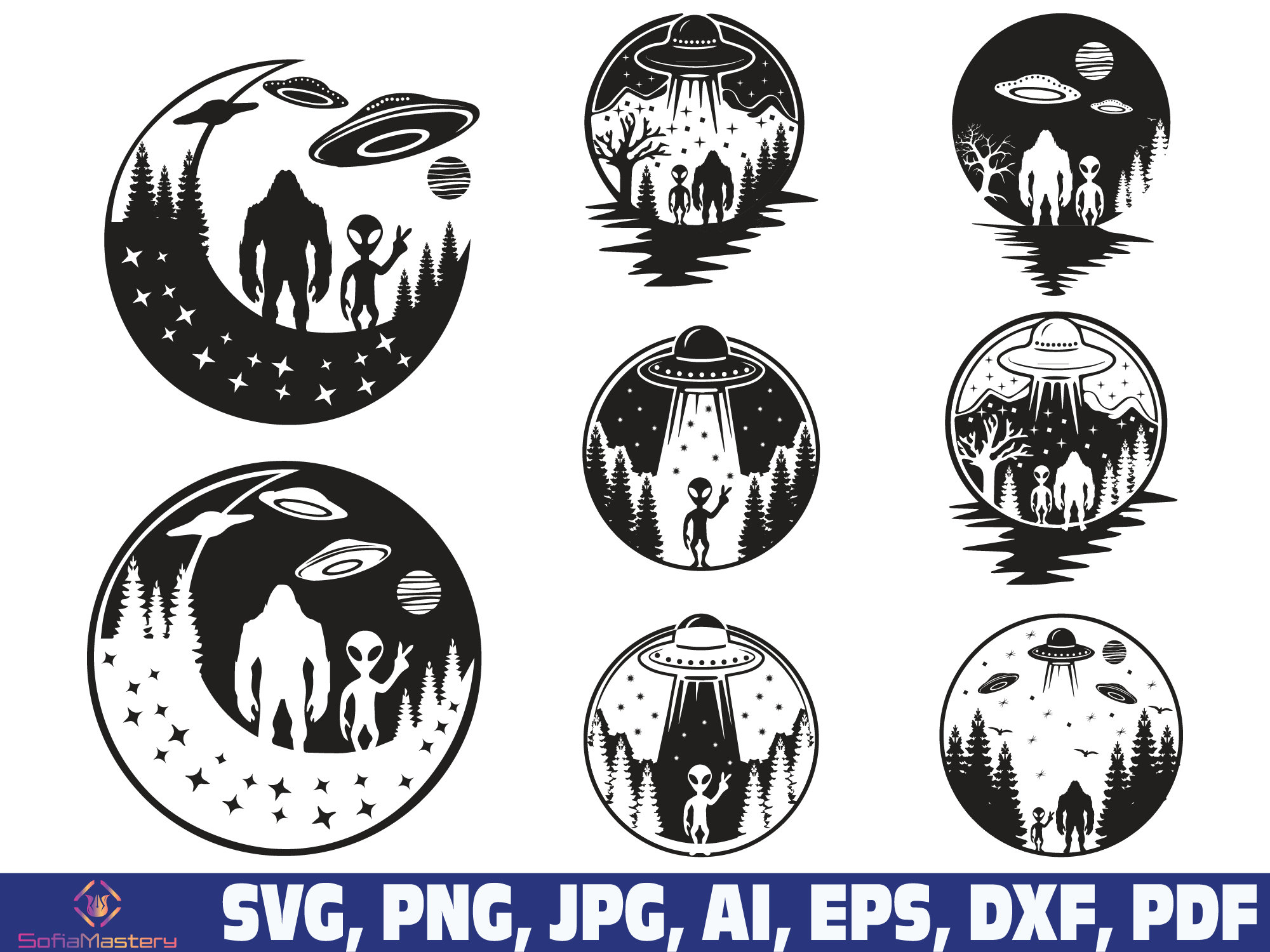 Alien Under the Moon Svg, Alien Svg, Big Foot Svg, UFO Svg, Bigfoot and ...