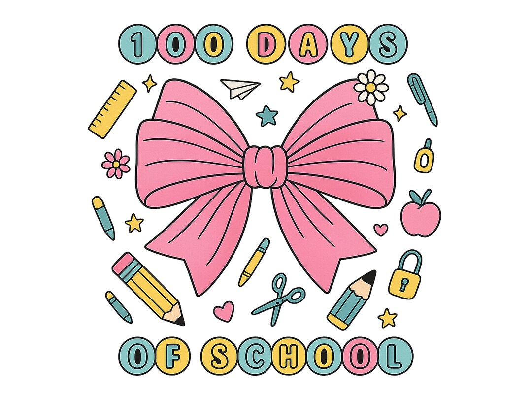100 Days of School Coquette PNG, Teacher Bracelet Design, 100 Days PNG ...