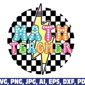 Math Teacher Png SVG, Coquette Bow, Retro Vintage, Dalmatian Dots ...