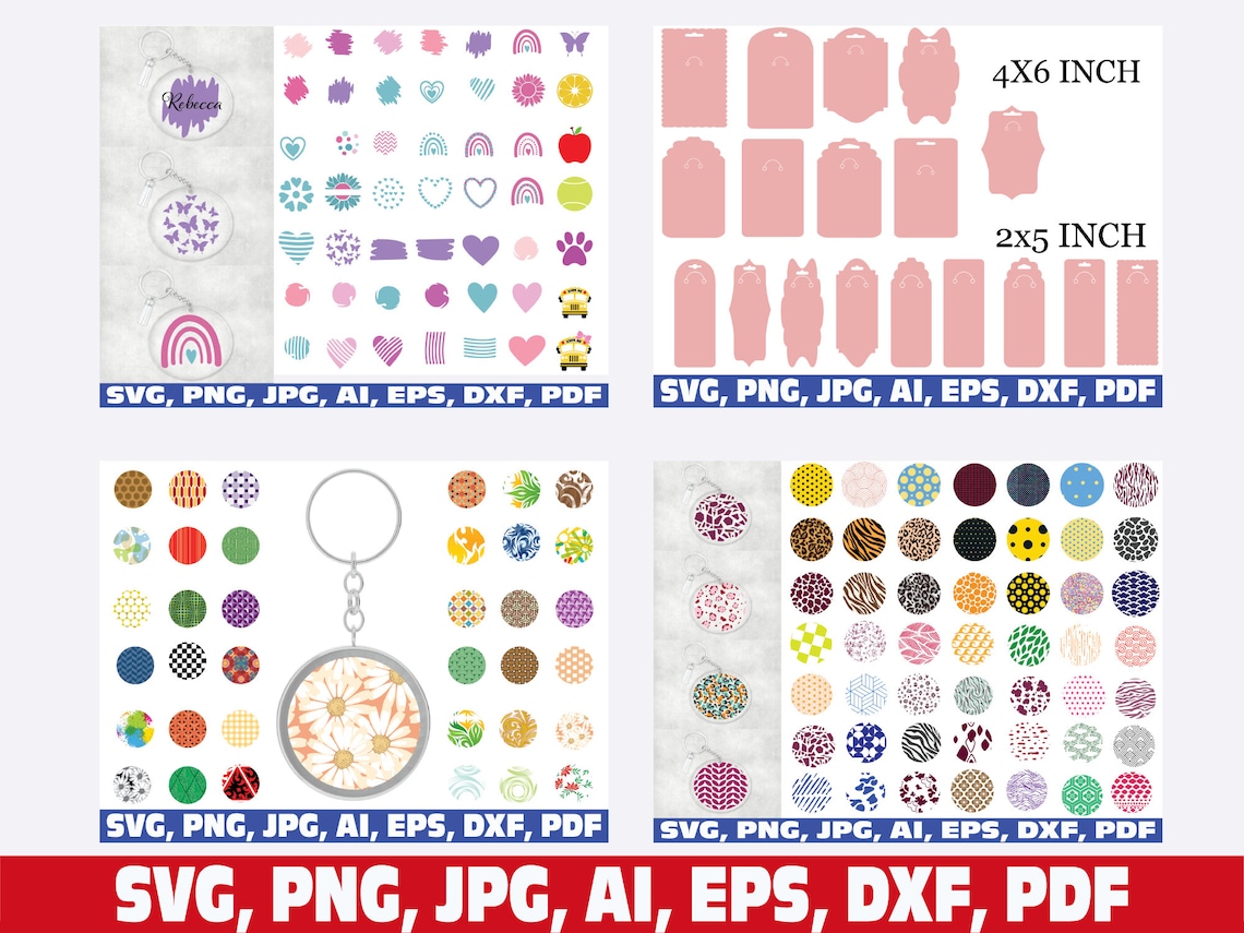 Keychain Svg Bundle, Keychain Pattern SVG, Key Ring Pattern, Key Ring ...