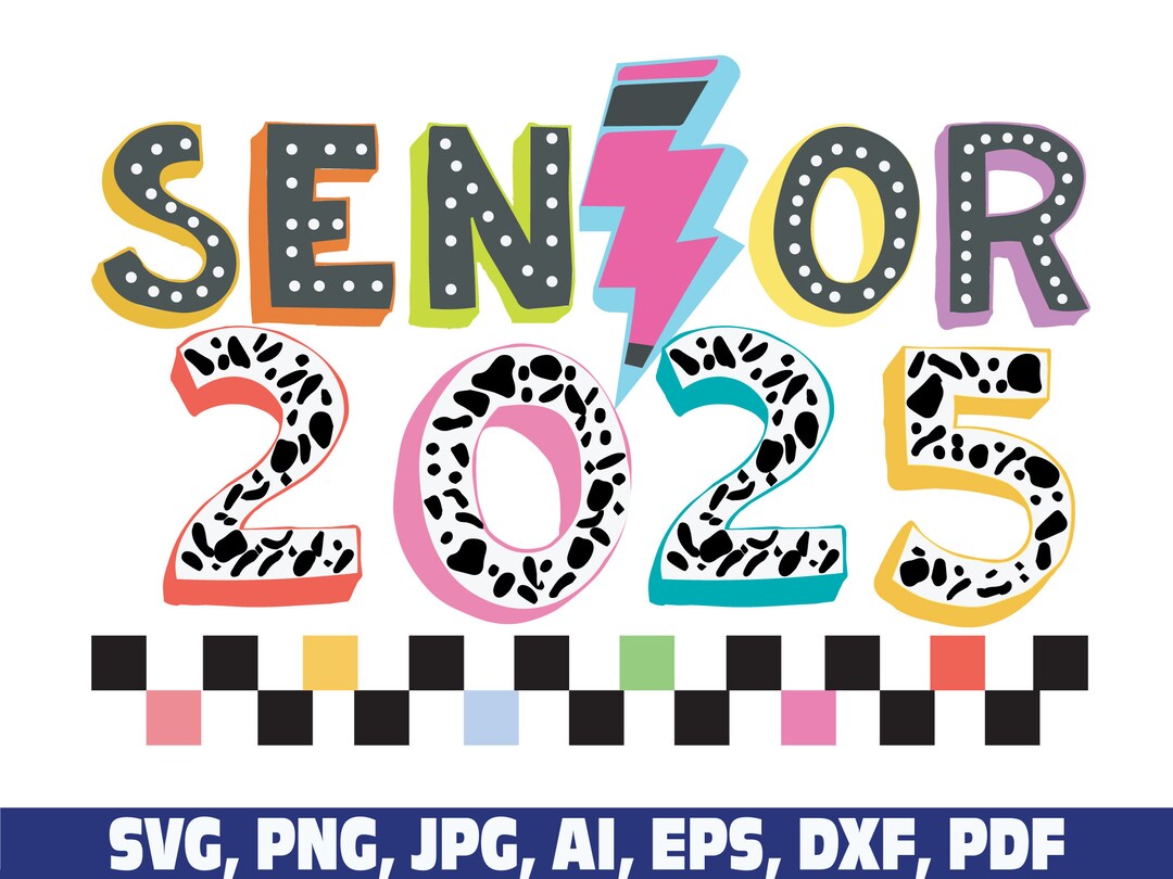 Senior 2025 Png Svg, Retro Dalmatian Dots Checkered Race Doodle Bright ...