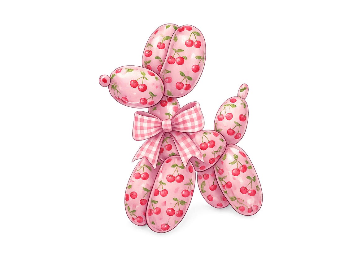 Cute Retro Cherry Coquette Balloon Dog PNG, Sublimation Design, Kids ...