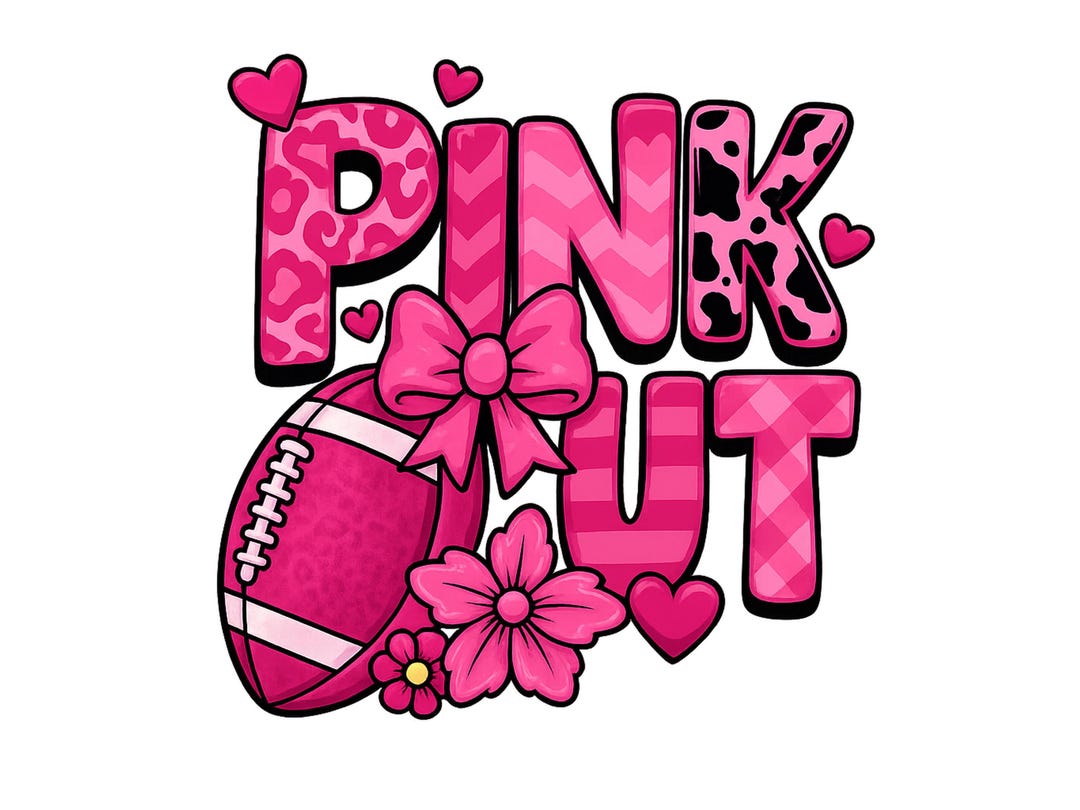 Preppy Football Pink Out PNG, Football Coquette Png, Girly Game Day Png ...