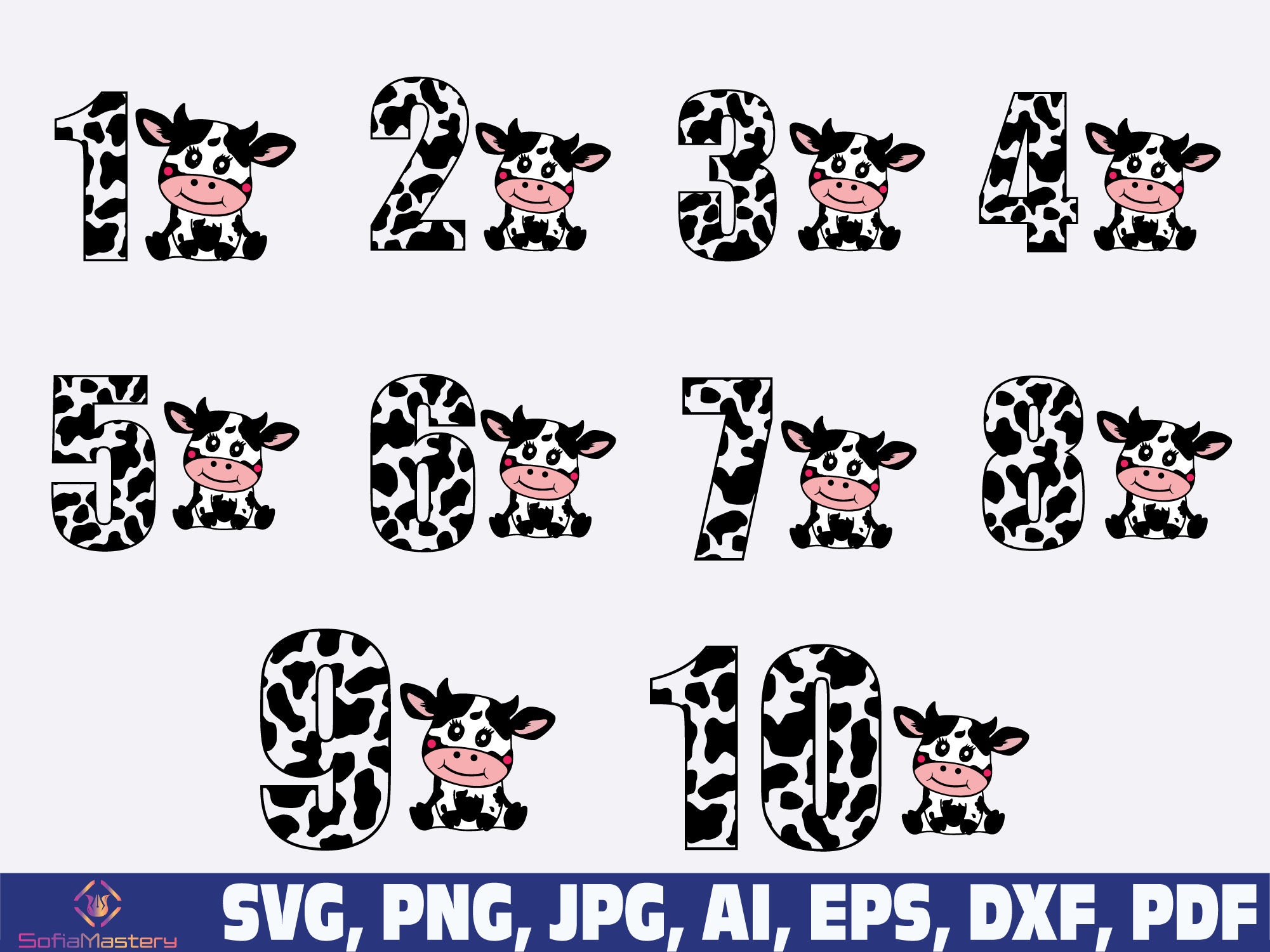 Número de vaca cumpleaños svg, cumpleaños vaca svg, Impresión de vaca ...
