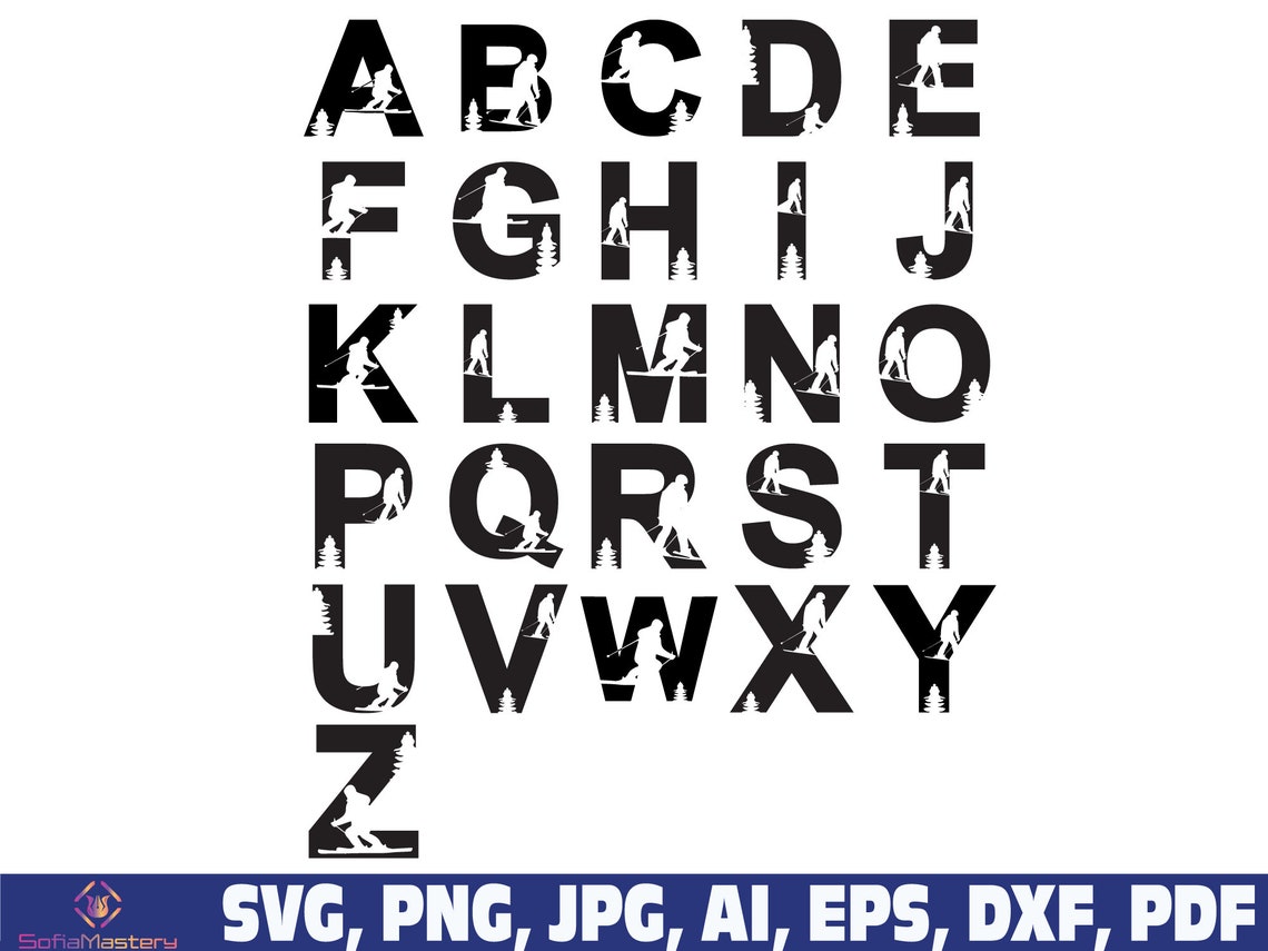 Skiing Font Alphabet SVG, Ski Svg Png, Skiing Svg Png, Ski Font ...