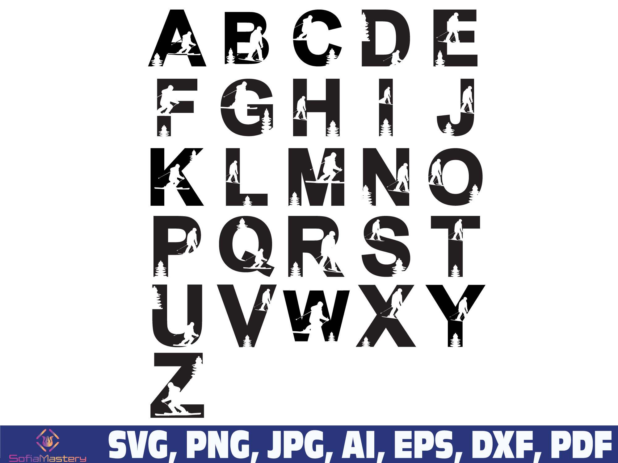 Skiing Font Alphabet SVG, Ski Svg Png, Skiing Svg Png, Ski Font ...