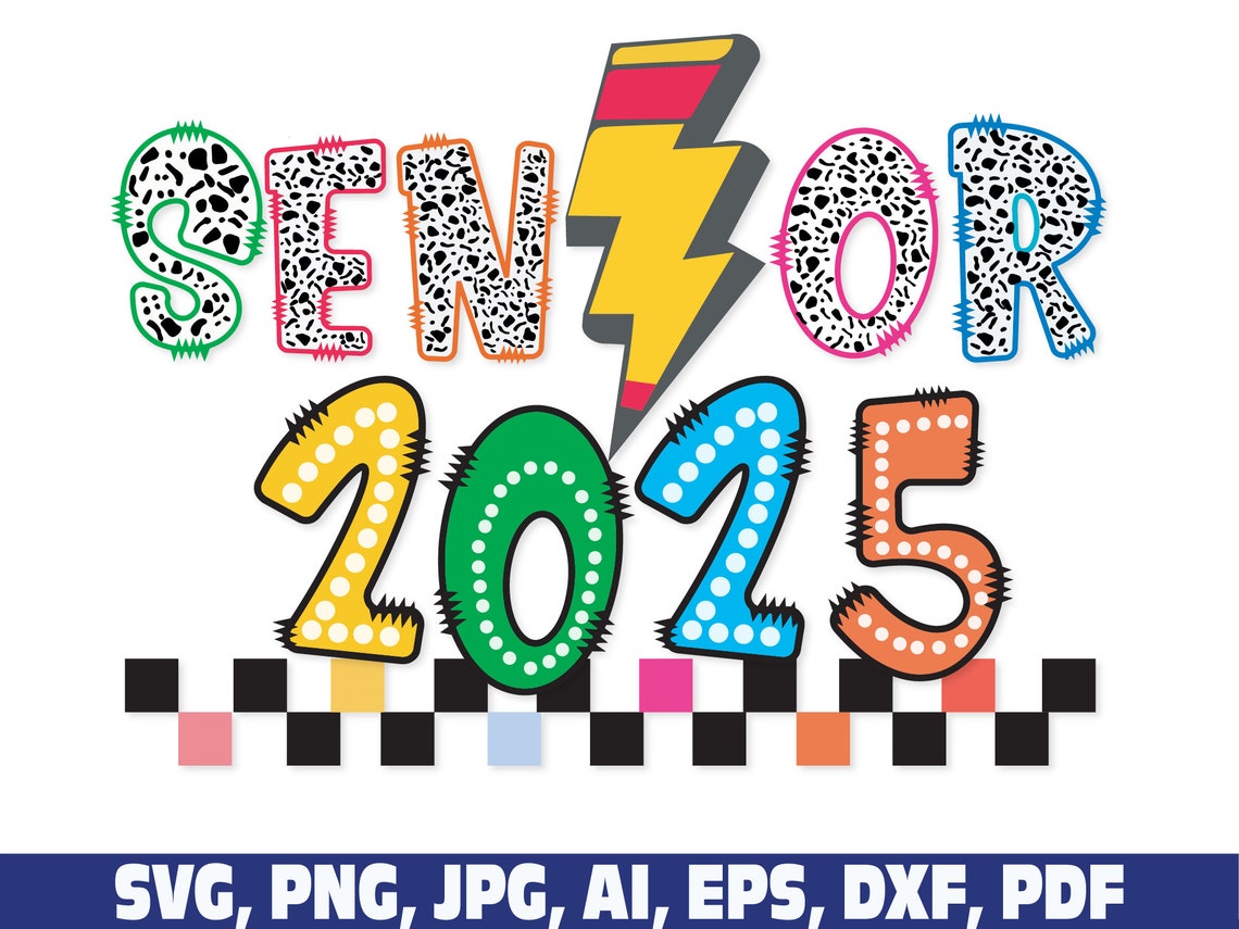 Senior 2025 Png Svg, Retro Dalmatian Dots Checkered Race Doodle Bright ...