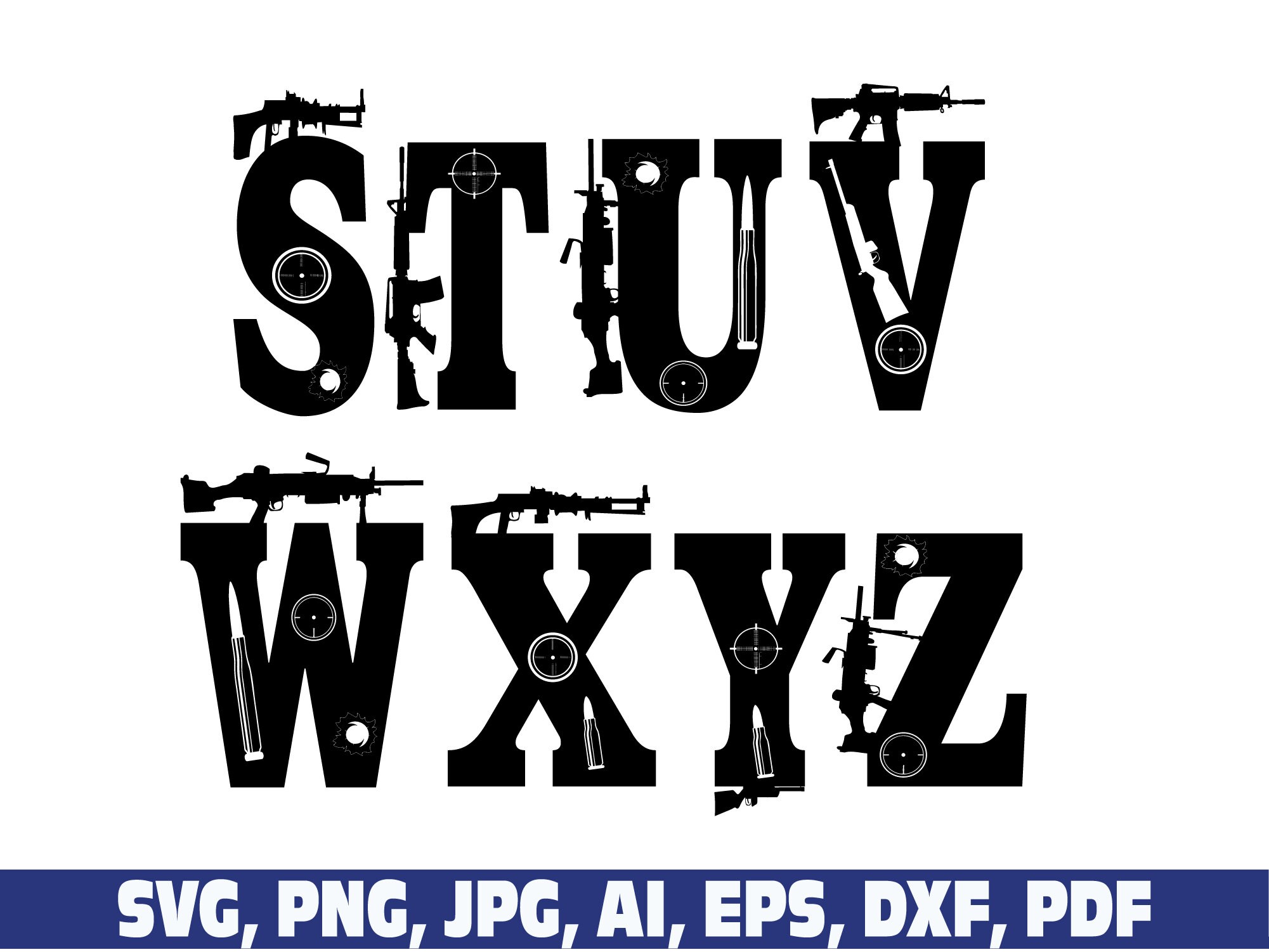 Gun Rifle Alphabet Font Letters Svg Png, Second Amendment Rifle ...