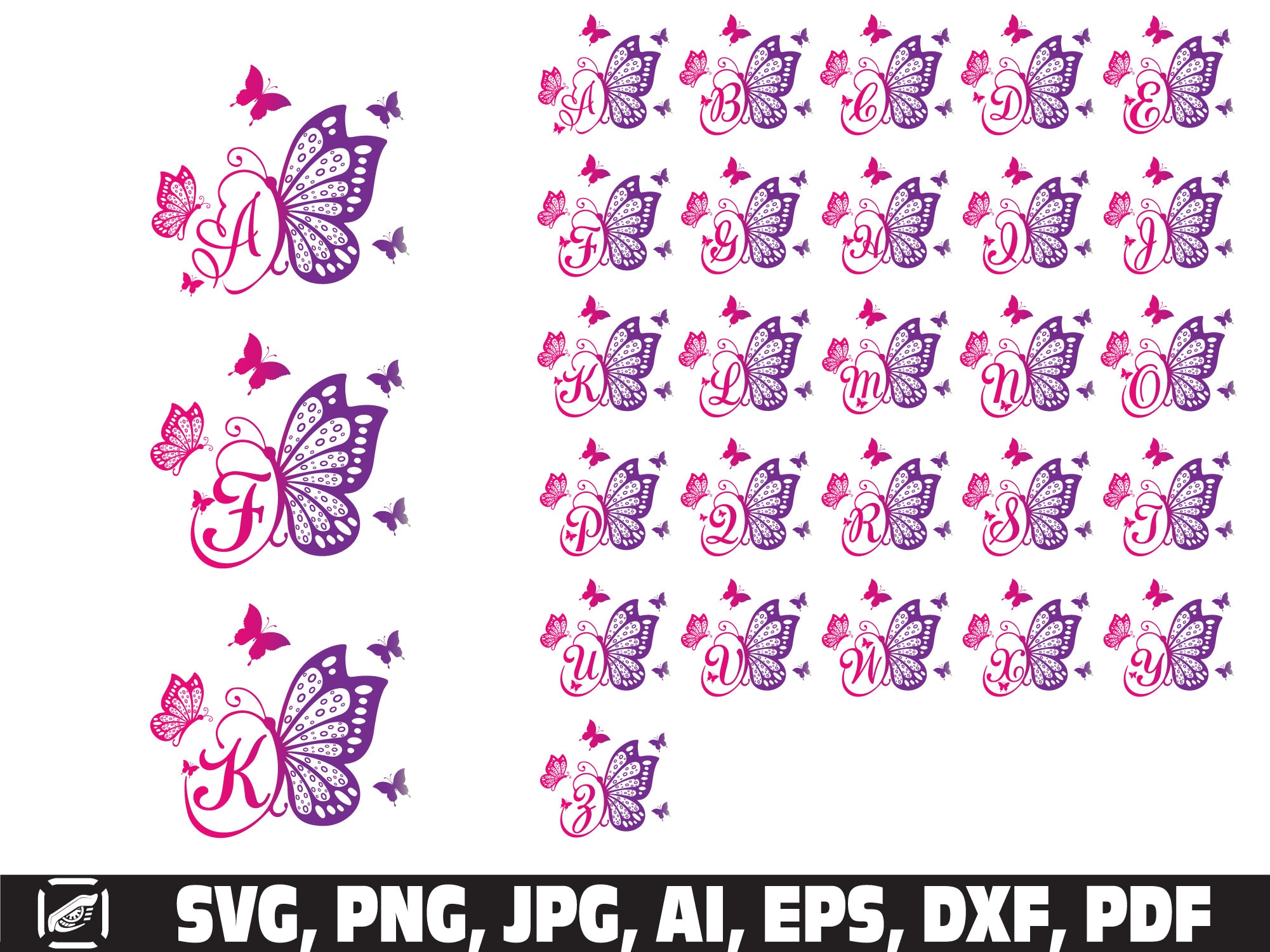 Butterflies Butterfly Alphabet Font Letters Monogram Svg Png, Butterfly ...