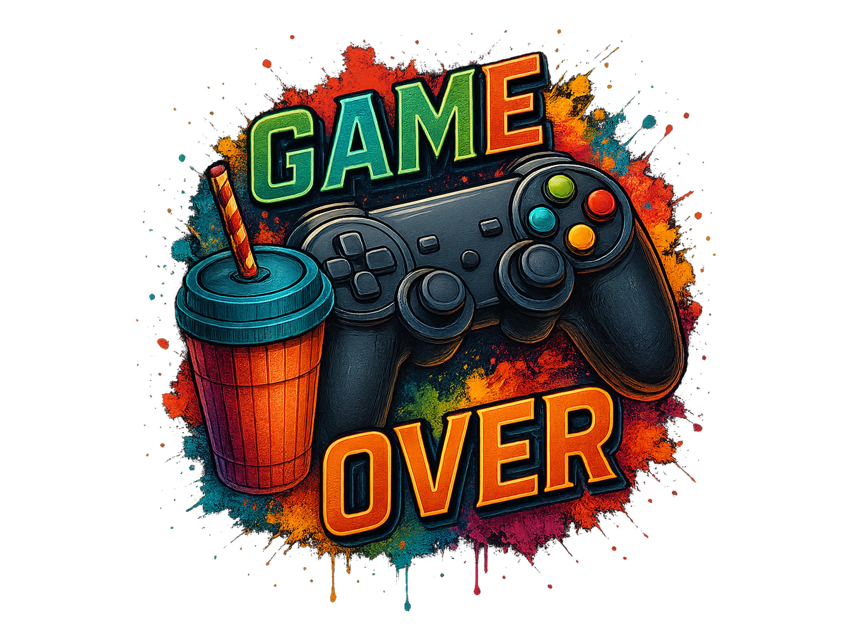 Game Over Colorful Controller PNG, Sublimation T-shirt Design, Gamer ...